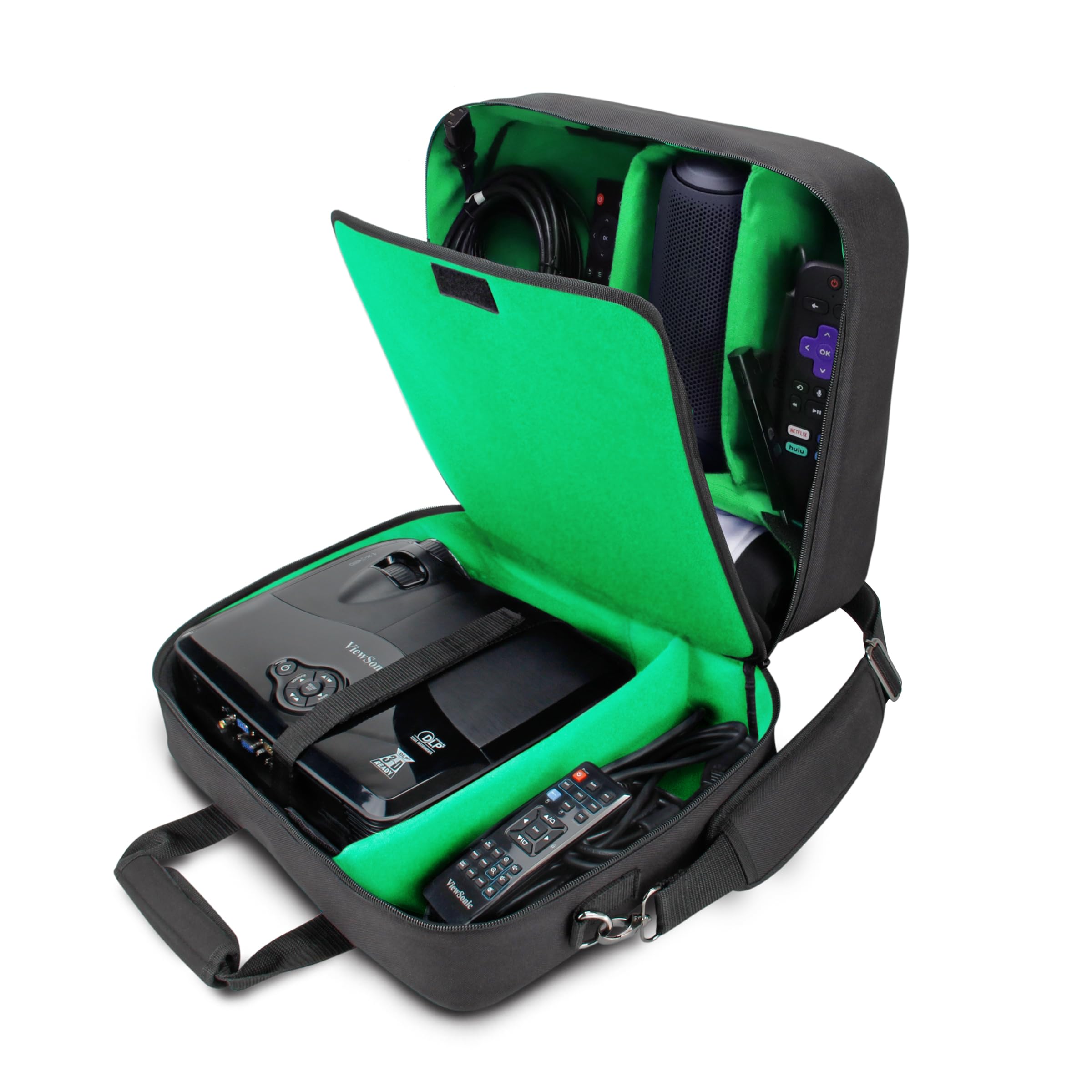 USA Gear Projector Case - Projector Bag Compatible with DBPOWER, ViewSonic PJD5134, Dr. J HI-04, PVO Portable Projector and More Movie Projector - Scratch Resistant & Customizable Interior (Green)