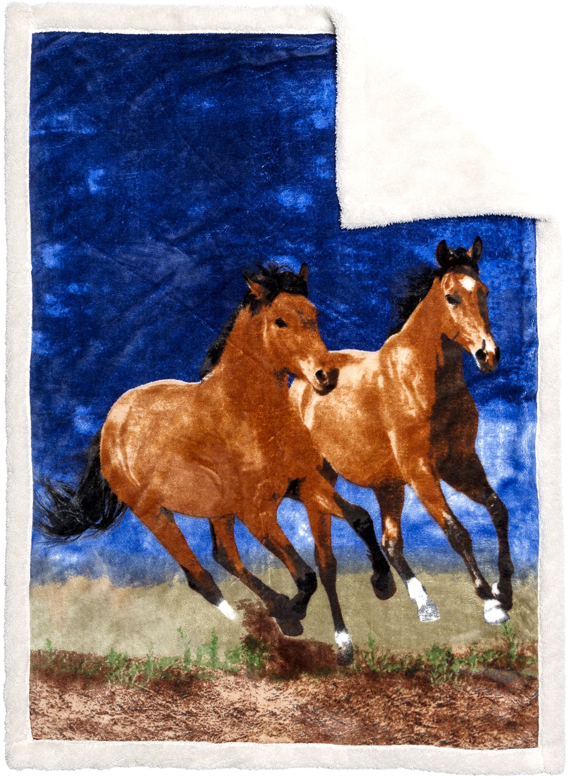 Fleece Sherpa Receiving Baby Blanket - Boys Girls Thick Soft Poly Double Layer Plush Minky Comfy Blankets for Infants Toddlers & Pets with Printed Blue Wolf Imagery Throws Size 30" X 42"