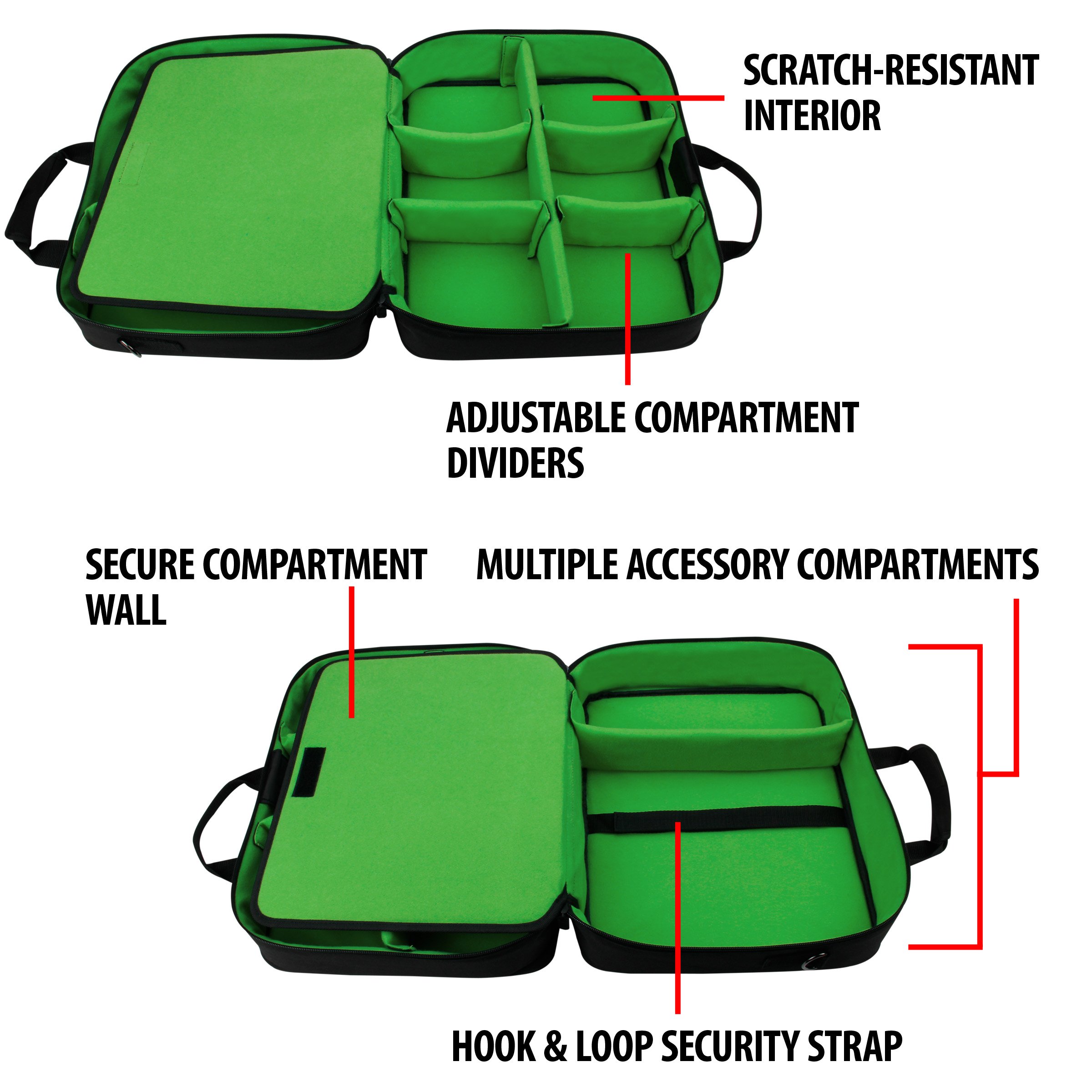 USA Gear Projector Case - Projector Bag Compatible with DBPOWER, ViewSonic PJD5134, Dr. J HI-04, PVO Portable Projector and More Movie Projector - Scratch Resistant & Customizable Interior (Green)