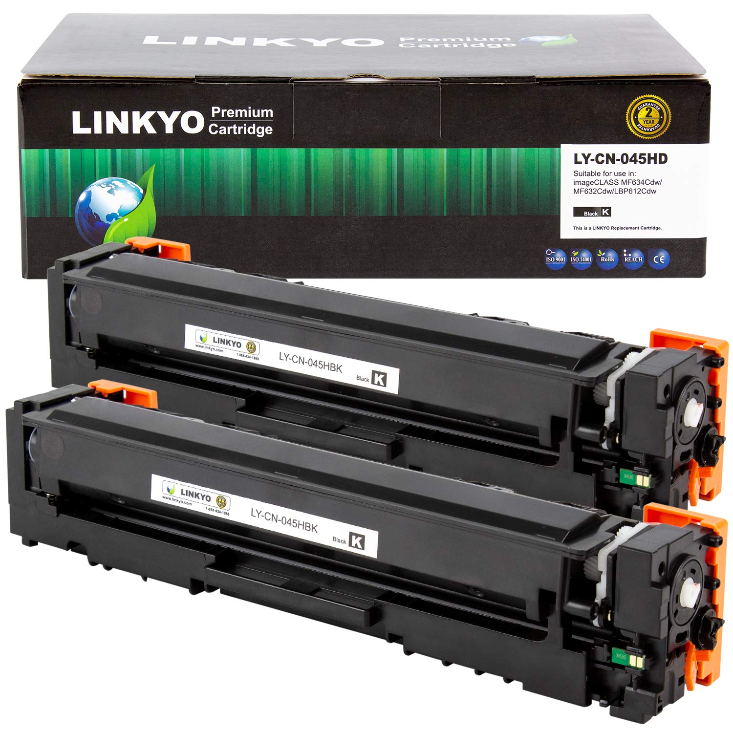 LINKYO Compatible Toner Cartridge Replacement for Canon 045 High Capacity 045H (Black, 2-Pack)