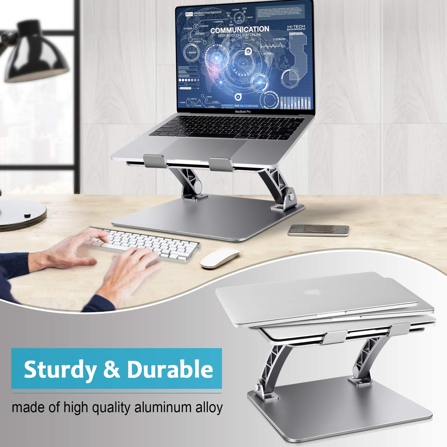 B-Land Laptop Stand, Adjustable Laptop Holder Laptop Riser Aluminum Notebook Computer Holder Stand Compatible with MacBook, Air, Pro, Dell XPS, Samsung, Lenovo, Alienware All Laptops 11-17"