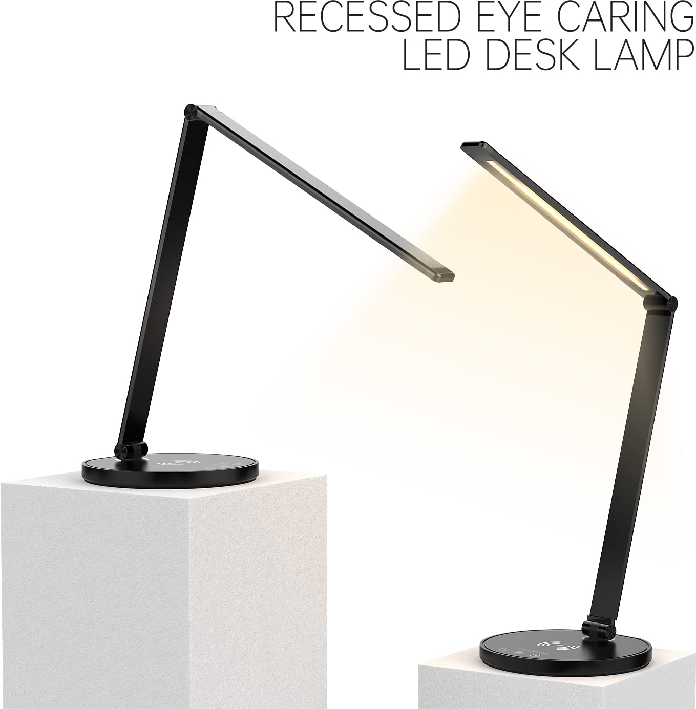 Fugetek LED Desk Office Lamp with Wireless Charger & USB Charging Port, 5 Light Color Modes, 5 Brightness Modes, Dimmer, Easy Touch Control, 30/60 Min Auto Off Timer, Eye-Caring, Black