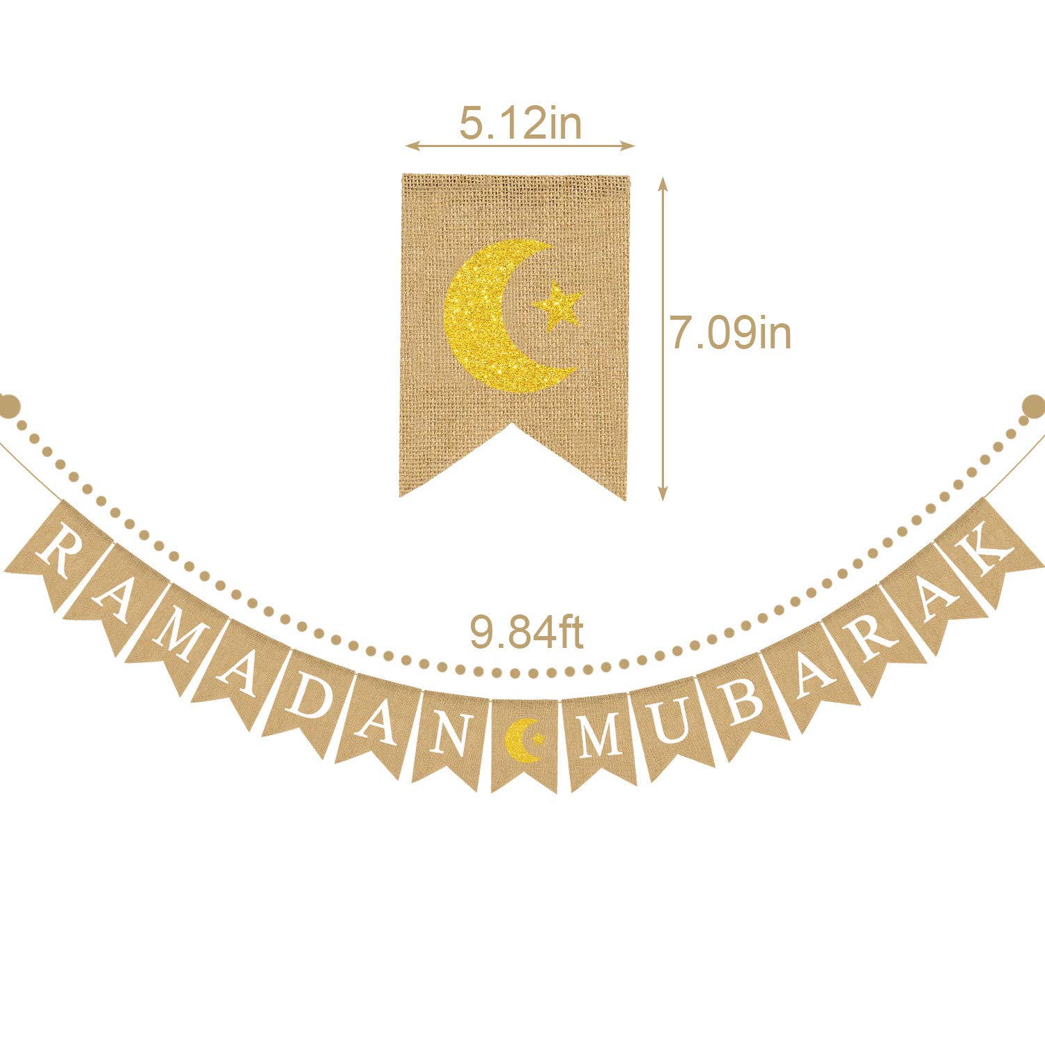 Jute Burlap Ramadan Mubarak Banner with Moon and Star Mantel Fireplace Decoration