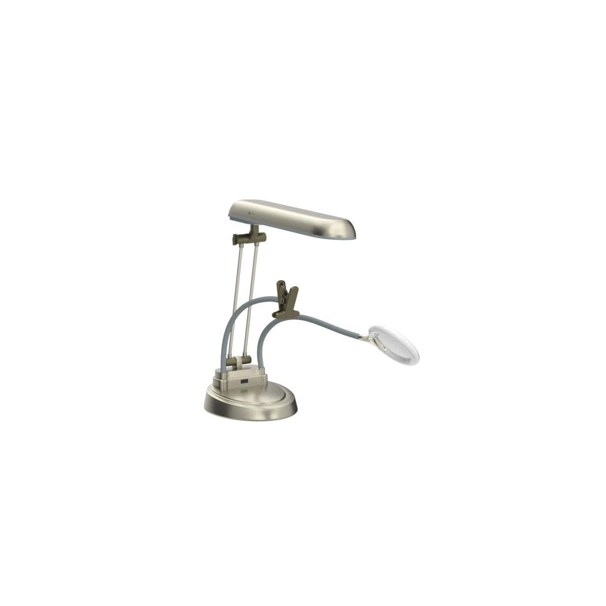 OttLite Ultimate 3-in-1 Craft Lamp, (Floor, Table and Clamp-On Lamp) 24w Energy Efficient Light Bulb for Bright Natural Daylight - Built-in Outlet, Adjustable Neck, 2X Magnifier & Versatile Height