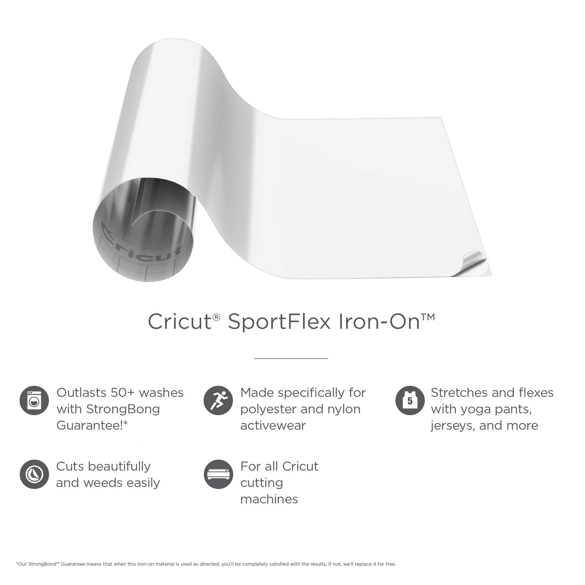 Cricut SportFlex Iron On Vinyl, DIY Supplies, 11.8β x 24β HTV Roll - White