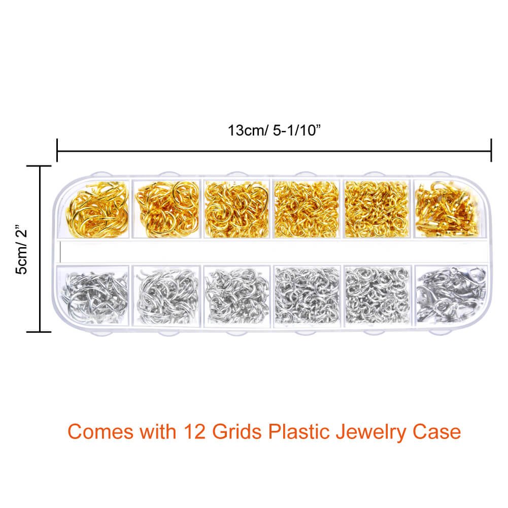 Paxcoo 1200Pcs Open Jump Rings and Lobster Clasps Jewelry Findings Kit with Pliers for Jewelry Making (Silver and Gold)
