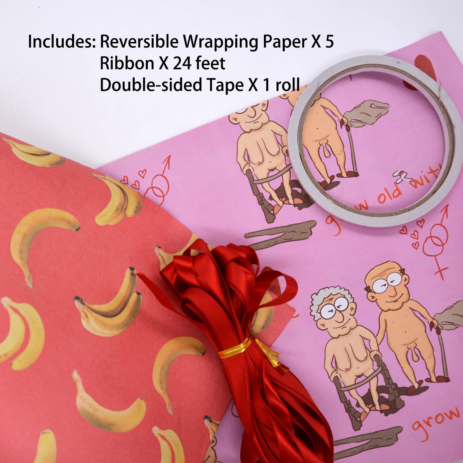 Reversible Gift Wrapping Paper-Rolled 5 Sheets-Cat-Includes Ribbon and Double-sided Tape-Unique Design for Anniversary Birthdays Valentine's Day Party Christmas Holiday Present(33"" X 17.5"" each sheet)