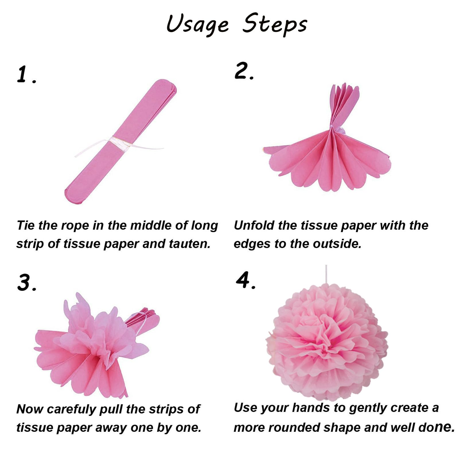 Pink Paper Pom Poms - 10",12" Tissue Pom Poms Decorations for Bachelorette Baby Shower Girl Party Hanging Decor - 12 Piece Set