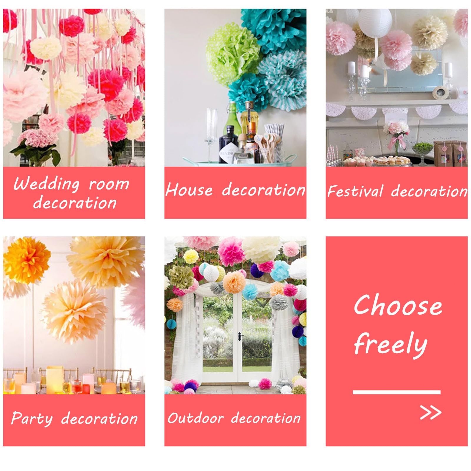 Pink Paper Pom Poms - 10",12" Tissue Pom Poms Decorations for Bachelorette Baby Shower Girl Party Hanging Decor - 12 Piece Set