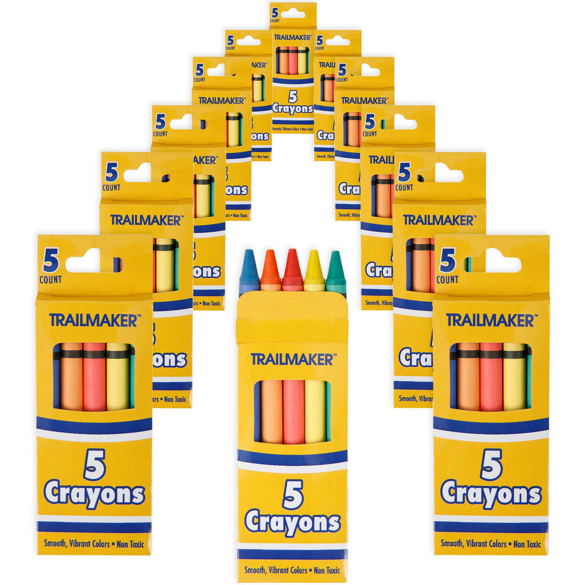 Trail maker Wholesale Bright Wax Coloring Crayons in Bulk 24 Pack, 5 Per Box in Assorted Bundle Art Sets (24 Pack)