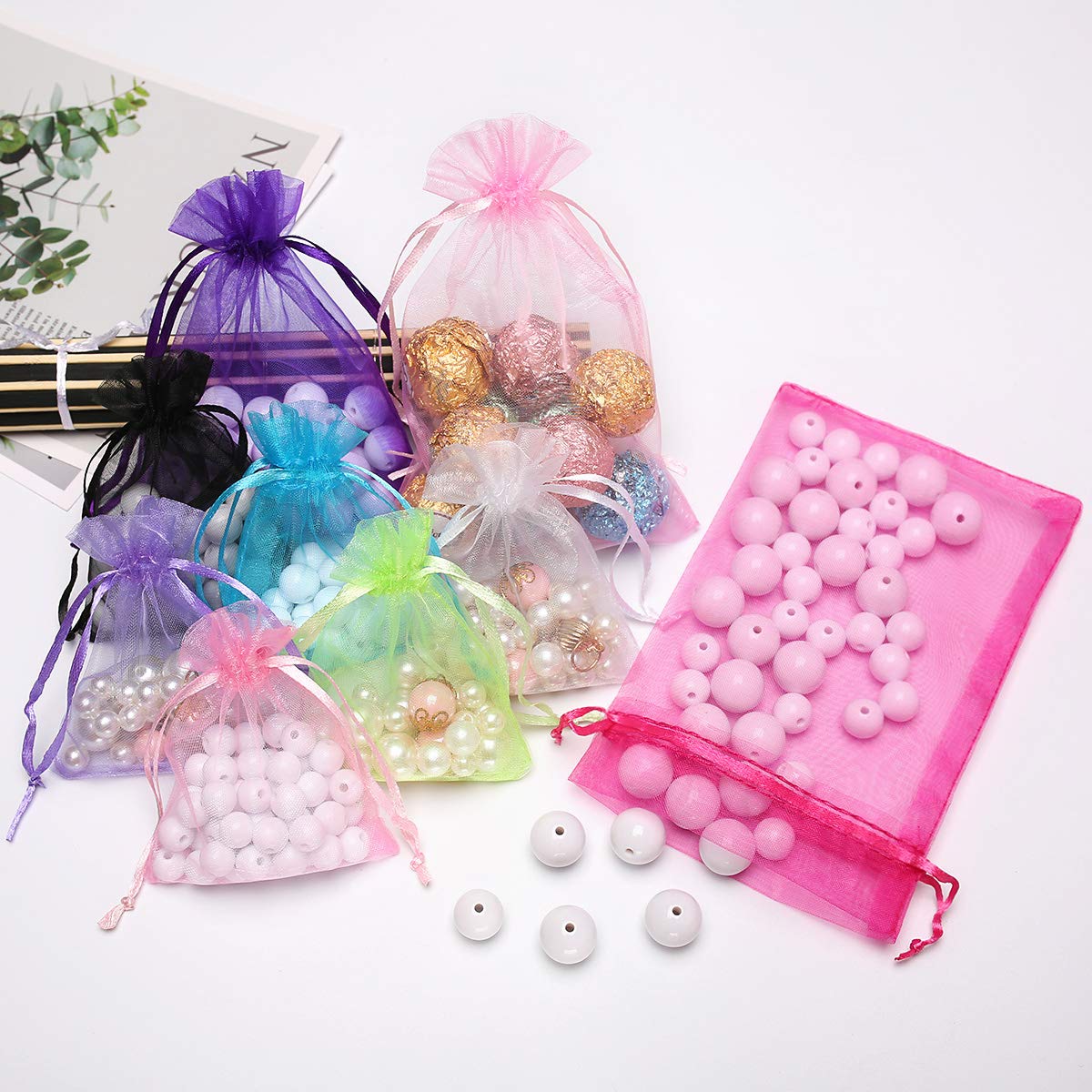 Akstore 100Pcs 2.8"x3.6"(7x9cm) Sheer Drawstring Organza Jewelry Pouches Wedding Party Christmas Favor Gift Bags (White)