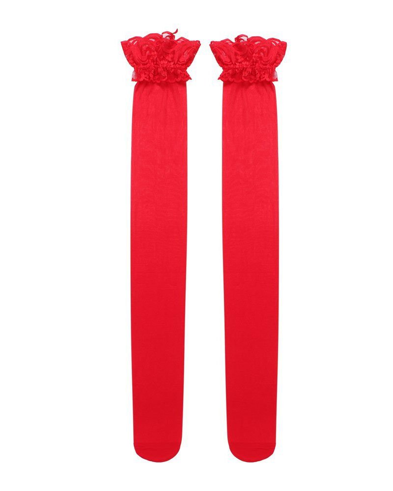 Rokou Women Sexy Lace Suspender Garter Belt with Thigh High Stockings Set (Red)