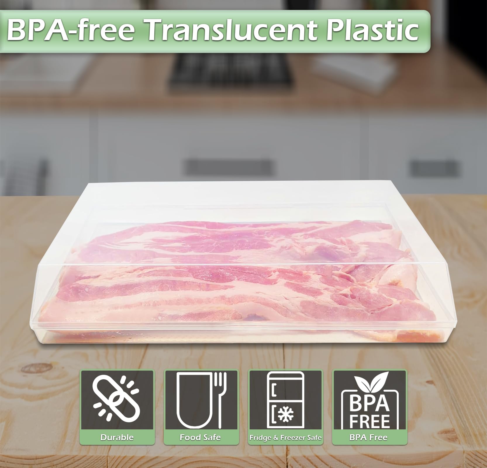 Home-X Bacon Saver, Plastic Bacon Container/Kitchen Meat Saver Storage Container