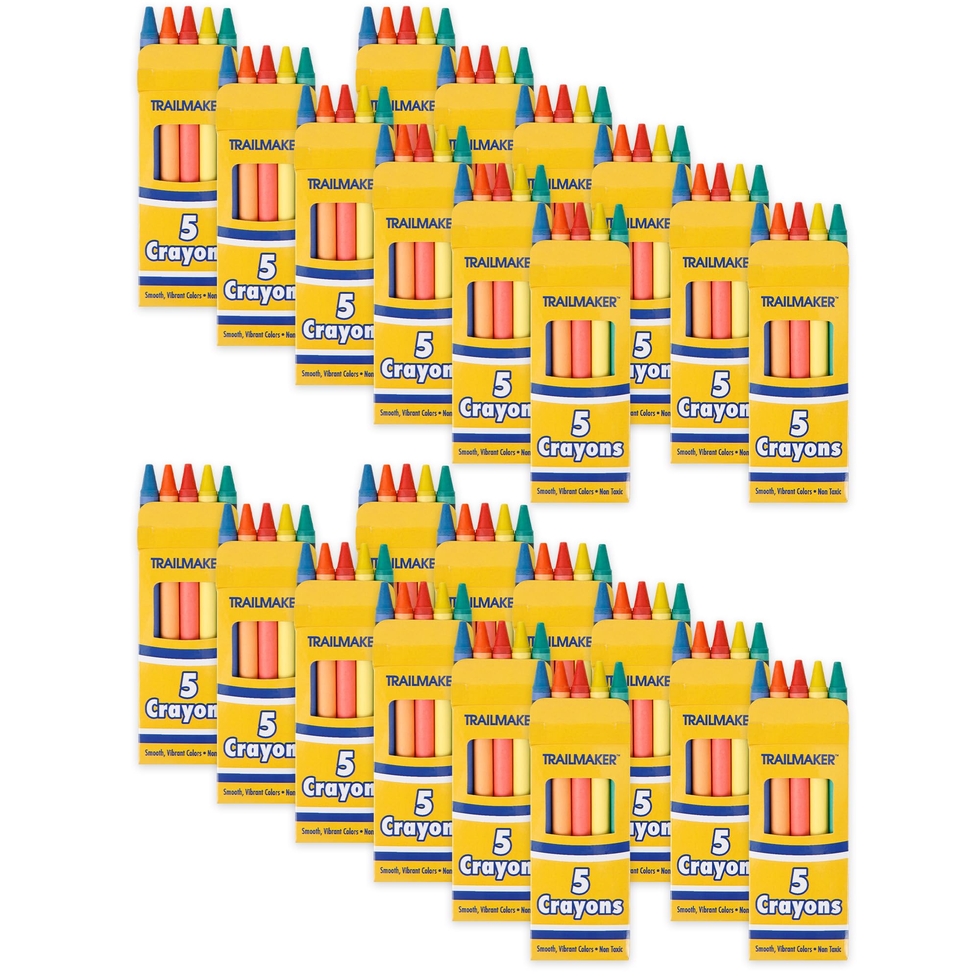 Trail maker Wholesale Bright Wax Coloring Crayons in Bulk 24 Pack, 5 Per Box in Assorted Bundle Art Sets (24 Pack)
