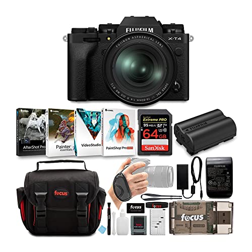 Fujifilm X-T4 Mirrorless Digital Camera with XF 16-80mm f/4 Lens Kit (Black) with 64GB Pro Memory Card, Essential Accessories and Software Bundle (5 Items)
