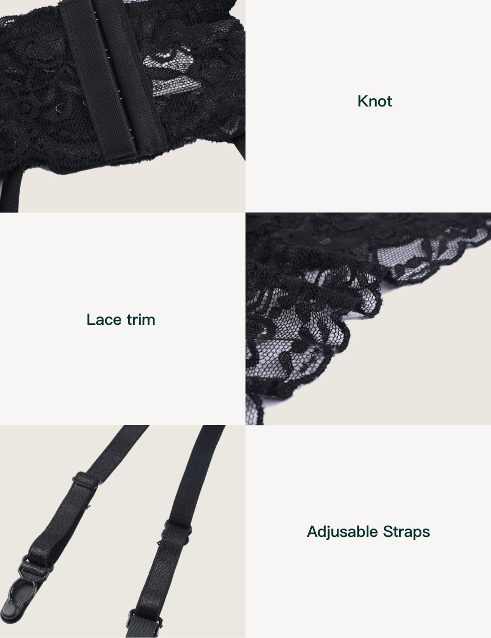 Nolrahiur Women's Floral Lace Garter Belt with Thong Elastic High-Waisted Lingerie Set with 4 Straps for Thigh High Stockings