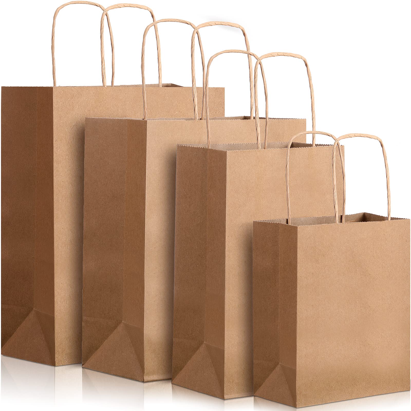 100 Pcs Kraft Paper Bags Mixed Size Gift Bags 6 x 4.5 x 2.5, 5.2 x 3.5 x 8, 10 x 5 x 13, 8 x 4.25 x 10 Inch, 25 Pcs Each, Brown Paper Bags with Handles, Shopping Bags, Merchandise Bags, Favor Bags