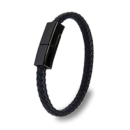 SEANADO Leather Bracelet Charger USB Charging Cable Braided Cords USB Portable Travel Charger for Mens Womens for iPhone 14/13/12/11 pro XS MAX Android Samsung (for iPhone, L(8'85''))