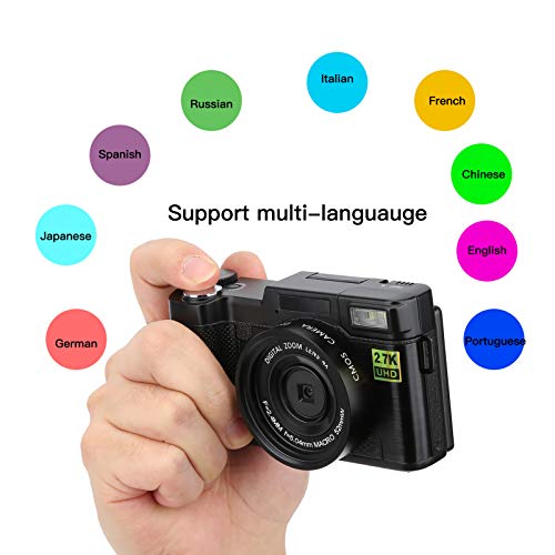Digital Camera, 3 inch Digital HD Camera, Home Digital Camera, 2.7K 48MP 180 Degree Rotation Micro Single Camera for Windows and for OS X System.