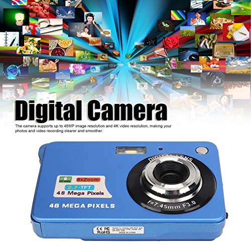 4K Digital Camera, 48MP Mini Children Video Camera, 8X Zoom Pocket Vlogging Camera, 2.7in LCD Display for Photography Continuous Shooting (Blue)