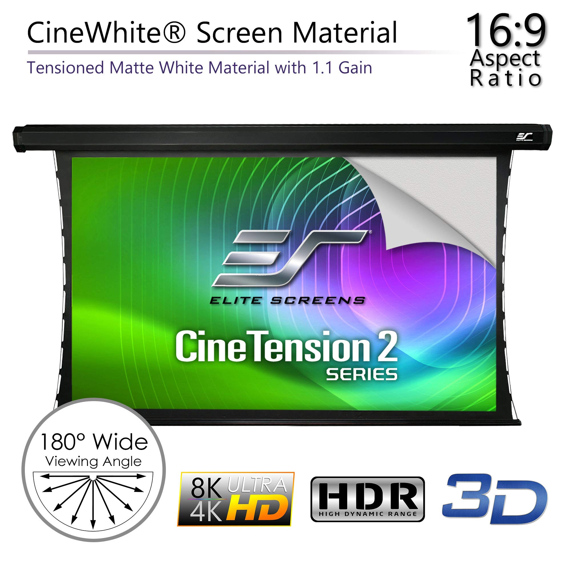 Elite Screens CineTension 2, 110-inch Diagonal 16:9, 4K/8K Tab-Tensioned Electric Drop Down Projection Projector Screen, TE110HW2