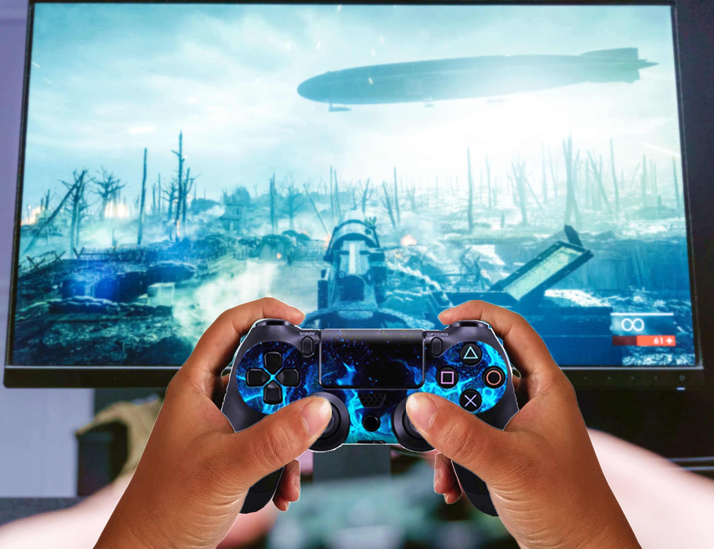 Decal Skin for Ps4, Whole Body Vinyl Sticker Cover for Playstation 4 Console and Controller (Include 4pcs Light Bar Stickers) (PS4, Dense Fog fire)