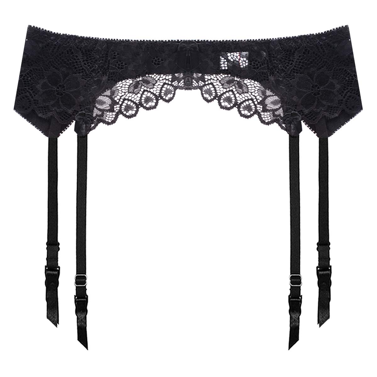 Garter Belt and Stockings - Women's Black Lace Metal Clips Suspender Belt With Thigh High Stockings