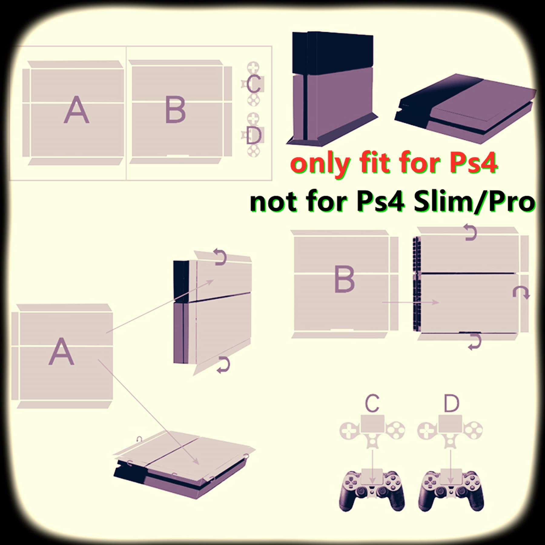 Decal Skin for Ps4, Whole Body Vinyl Sticker Cover for Playstation 4 Console and Controller (Include 4pcs Light Bar Stickers) (PS4, Dense Fog fire)