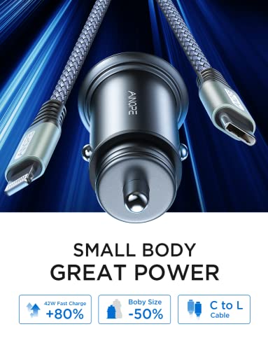 AINOPE 54W for iPhone Car Charger Fast Charging【Apple MFi Certified】 Car Charger iPhone,Cigarette Lighter USB Charger,Mini USB C Car Charger Adapter PD3.0&QC3.0 for iPhone 14 Pro Max/14 Plus/13/12