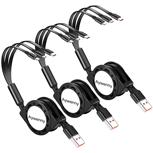 Aywenny [2023 Upgraded 3 Pack Multi Retractable Charging Cable, 3 in 1 USB Charging Cable with USB C/Micro USB/Phone Port, 3.3FT Charging Cable for Phone 14 13 12 11 XS XR X 8 7 6 SE,Galaxy (3park)