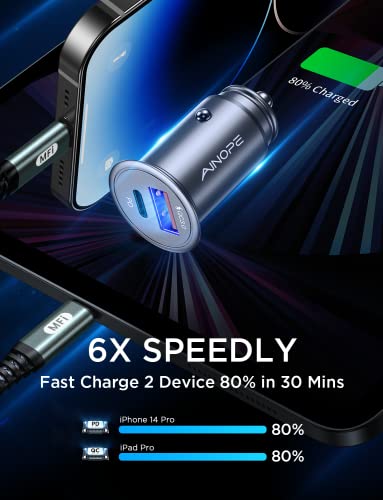 AINOPE 54W for iPhone Car Charger Fast Charging【Apple MFi Certified】 Car Charger iPhone,Cigarette Lighter USB Charger,Mini USB C Car Charger Adapter PD3.0&QC3.0 for iPhone 14 Pro Max/14 Plus/13/12