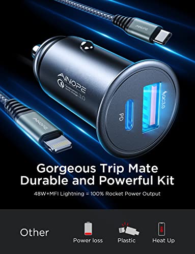 AINOPE 54W for iPhone Car Charger Fast Charging【Apple MFi Certified】 Car Charger iPhone,Cigarette Lighter USB Charger,Mini USB C Car Charger Adapter PD3.0&QC3.0 for iPhone 14 Pro Max/14 Plus/13/12