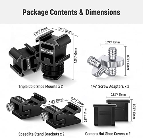 NEEWER 8 PCs Hot Shoe Mount Adapter Kit, Including Triple Cold Shoe Mount, 1/4β Screw Adapter, Flash Stand Bracket, and Hot Shoe Cover for DSLR Camera, LED Light, Microphone, Light Stand, Monitor