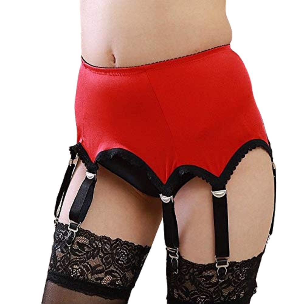 Alacki Women's Solid Color Vintage Garter Belt with 6 Straps Metal Clip Suspender for Thigh High Stockings(S~2XL)