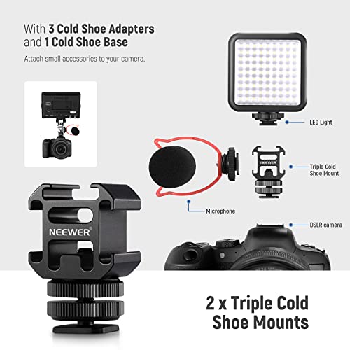 NEEWER 8 PCs Hot Shoe Mount Adapter Kit, Including Triple Cold Shoe Mount, 1/4β Screw Adapter, Flash Stand Bracket, and Hot Shoe Cover for DSLR Camera, LED Light, Microphone, Light Stand, Monitor