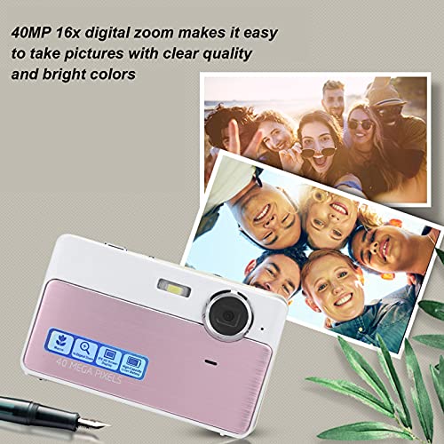 Digital Cameras for Photography, 40MP Vlogging Camera 16X Digital Zoom, Compact Pocket Camera with 2.4 Inch IPS Screen, Portable Camera for Teens Students Seniors (Pink)