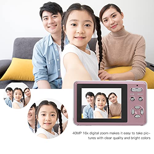Digital Cameras for Photography, 40MP Vlogging Camera 16X Digital Zoom, Compact Pocket Camera with 2.4 Inch IPS Screen, Portable Camera for Teens Students Seniors (Pink)