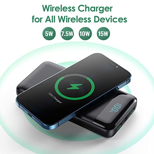 Wireless Portable Charger 30,800mAh 15W Wireless Charging 25W PD QC4.0 Fast Charging Smart LED Display USB-C Power Bank, 4 Output & 2 Input External Battery Pack Compatible with iPhone, Samsung etc