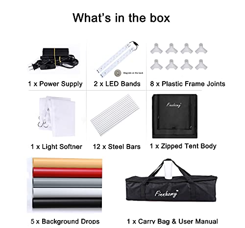 Finnhomy Professional Portable Photo Studio Photo Light Studio Photo Tent Light Box Table Top Photography Shooting Tent Box Lighting Kit, 16" x 16" Cube
