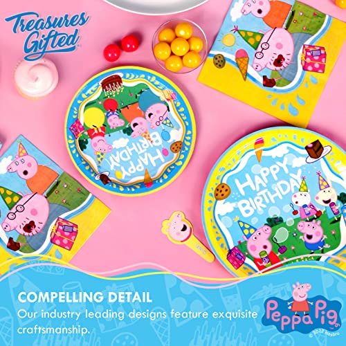 Treasures Gifted Peppa Pig Birthday Party Supplies - Peppa Pig Backdrop - 4.25ft Tall x 6ft Wide Happy Birthday Backdrop - Large Peppa Pig Birthday Banner - Peppa Pig Party Decorations for Wall