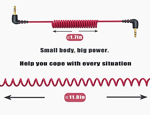 3.5mm TRS Male Microphone Cable, 1/8" Male to Male Coiled Right Angle Mic Cord Connect Camera/Recorder with Microphone Replacement for Rode SC2 Compatible with Canon Nikon DSLR SLR Camera etc