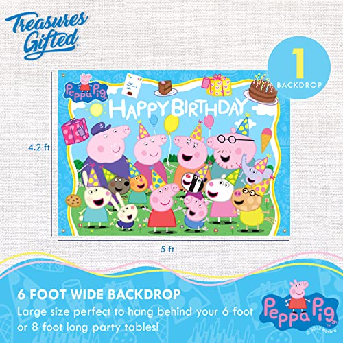 Treasures Gifted Peppa Pig Birthday Party Supplies - Peppa Pig Backdrop - 4.25ft Tall x 6ft Wide Happy Birthday Backdrop - Large Peppa Pig Birthday Banner - Peppa Pig Party Decorations for Wall