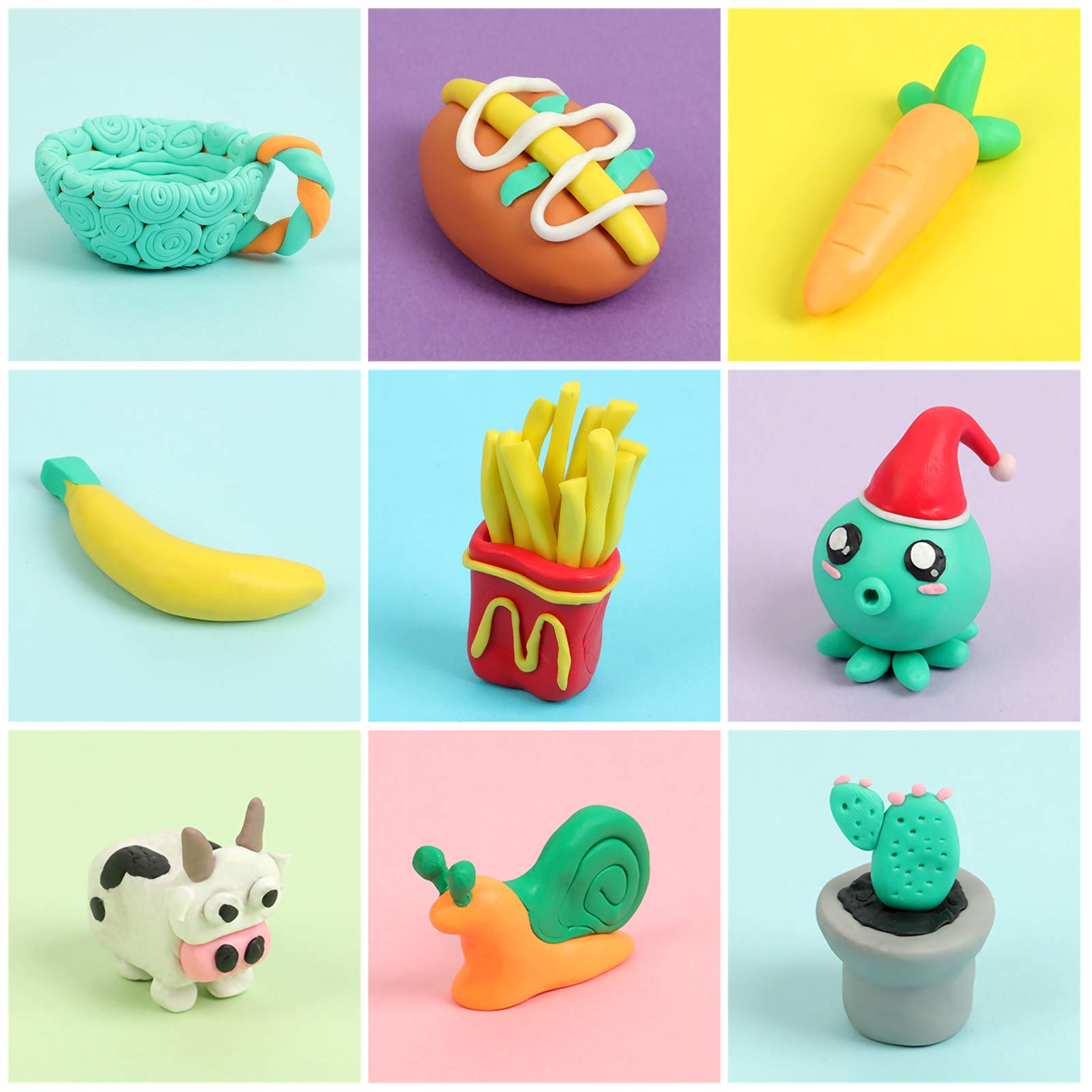 Polymer Clay 50 Colors, Modeling Clay for Kids DIY Starter Kits, Oven Baked Model Clay, Non-Toxic, Non-Sticky,with Sculpting Tools, Ideal Gift for Children and Artists (50 Colors A)