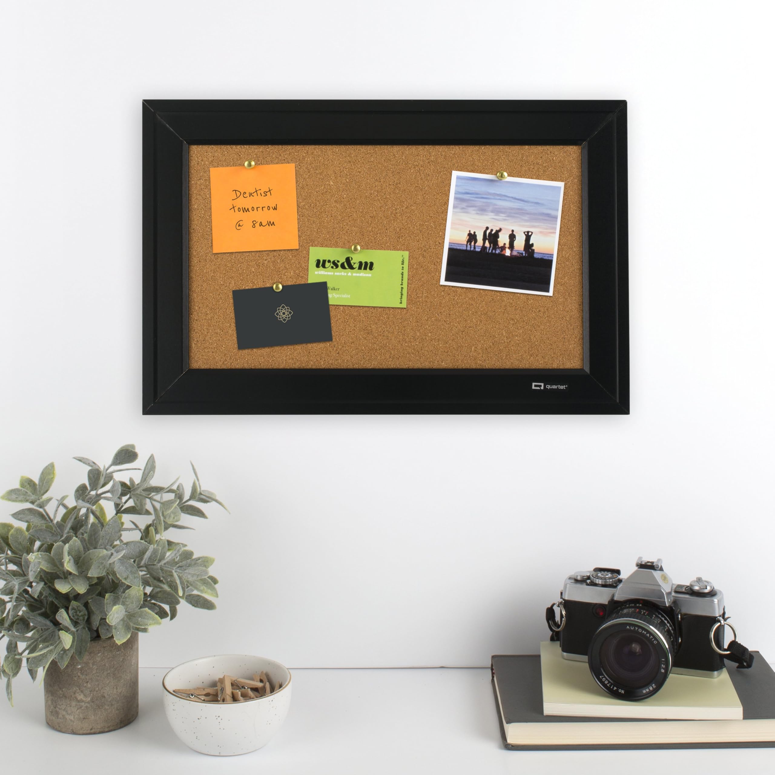 Quartet Cork Bulletin Board, 11โ x 17โ Framed Corkboard, Black Frame, Small Decorative Hanging Pin Board, Perfect for Office & Home Decor, Home School Message Board or Vision Board, Brown (79279)