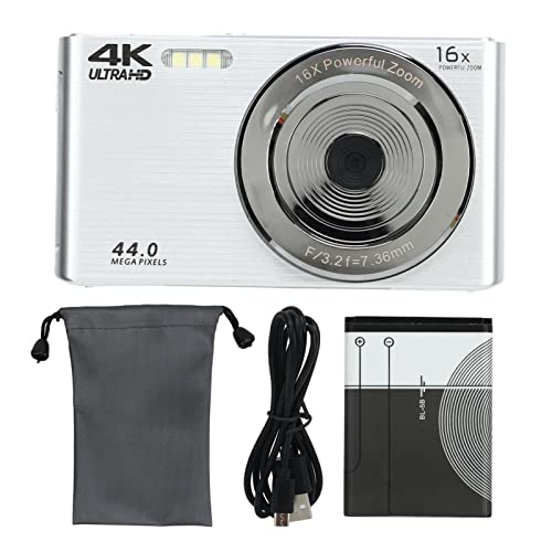 4K Digital Camera, 44MP 2.8in Screen Digital Camera,16X Digital Zoom Photography Video Camera, Mini Anti Shake HD Camera, Vlogging Camera Gifts for Kids, Tees, Aldults, Beginners (Silver)