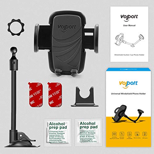 Windshield Car Phone Mount, Gooseneck Cell Phone Holder Car Window, Universal 360 Degree Rotation Long Arm Windscreen Suction Cup Cradle Flexible with Anti-Shake Stablier for iPhone, Samsung Galaxy
