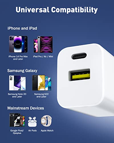 USB C Wall Charger,USB C Charger Block,Fast Charger Block Compatible for Samsung Galaxy S23 S22 Ultra S21 S20+ Watch 5 A71 A20 A14 A23,33W Dual Port for iPhone 14 13 12 Pro Max Apple Watch Series 8