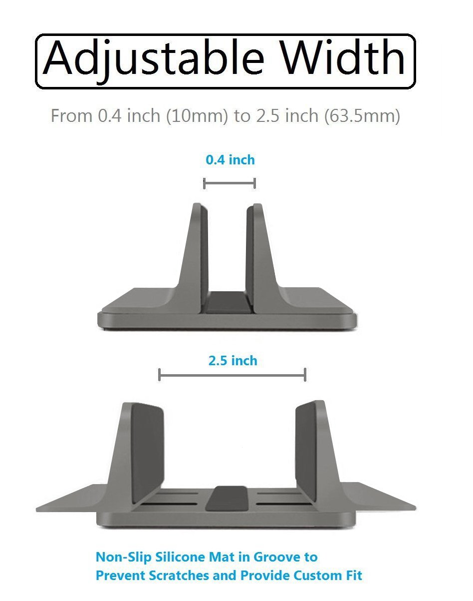 Vertical Laptop Stand for Desk [Adjustable] Sturdy Aluminum Dock Fits All Laptops (up to 20.3 inches) Space Saving, Modern Compact Holder, Compatible with MacBook Pro/Air, Surface, HP, Dell (Gray)
