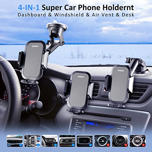 SUUSON Car Phone Holder Mount -3in1 Long arm Phone Holder for car, Suitable for car Dashboard/Windshield/Vent, car Adjustable Phone Holder, Compatible with All Smart Phones and Cars (Gray)