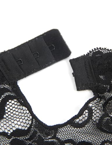 comeondear Womens Lace Garter Belts for Thigh Highs Plus Size Mesh Suspender Belt for Stocking with 4 Straps Slip Black